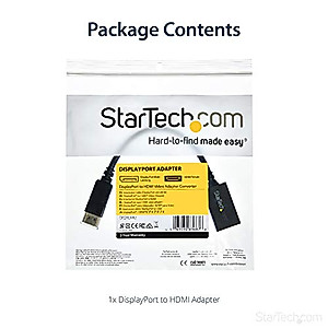 StarTech.com DisplayPort to HDMI Adapter - DP 1.2 to HDMI Video Converter 1080p - DP to HDMI Monitor/TV/Display Cable Adapter Dongle - Passive DP to HDMI Adapter - Latching DP Connector (DP2HDMI2)