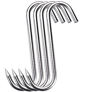 HONSHEN 12mm Heavy Duty Meat Hooks,10 inch Stainless Steel S-Hooks Meat Processing Butcher Hook, Pack of 4