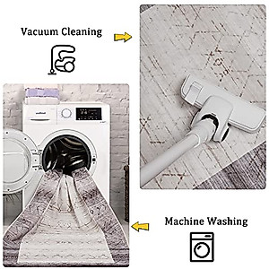 RUGSREAL Modern Geometric Indoor Area Rug Stain Resistant Washable Rug Anti Slip Low Profile Pile Bordered Area Rug Contemporary Rug for Living Room Bedroom Kids Room, 4' x 6' Taupe