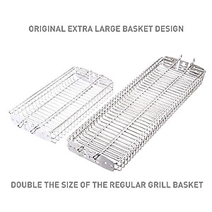 KANKA Grill XL Grill Basket. DOUBLE the size of regular baskets! 100% Stainless Steel