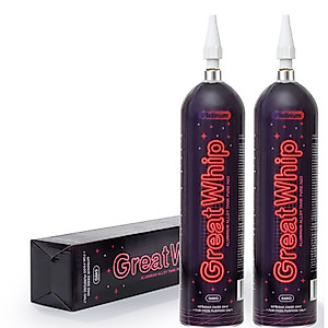 GreatWhip 640g Whipped Cream Chargers Aluminum Construction 6 Cylinders Lightest Nitrous Oxide N2O Tank Cartridge (1 Box)