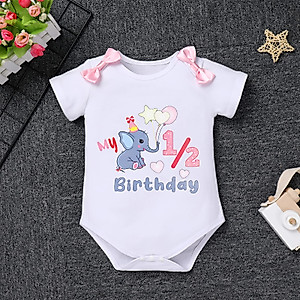 Princess Half/ First/ 2nd Birthday Outfit Girl, Baby Girl Elephant Romper Tutu Skirt Headband Fancy Dress Up Photo Shoot Clothes for Decoration Supplies Purple elephant - my 1/2 birthday 6 Months