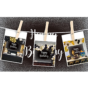 Black and Silver Happy Birthday Backdrop Grey Glitter Photography Background Men Women Adult Birthday Decoration Supplies 7x5FT