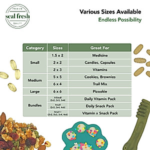 Seal Fresh Bundle Square Snack Bags – 4 Sizes (600 Count) – 2" x 2" (200), 3" x 3" (200), 4" x 4" (100), 5" x 5" (100) – Zip Bag Assorted Size, Zip Bags Various Sizes, Plastic Bags, Baggies
