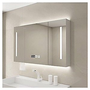 Bathroom Medicine Cabinet,Three Color LED Light,Wall Mounted Vanity Mirror Cabinet with Storage Rack,Suitable for Corridors, Bedrooms, and Living Rooms (Color : White, Size : 100cm)