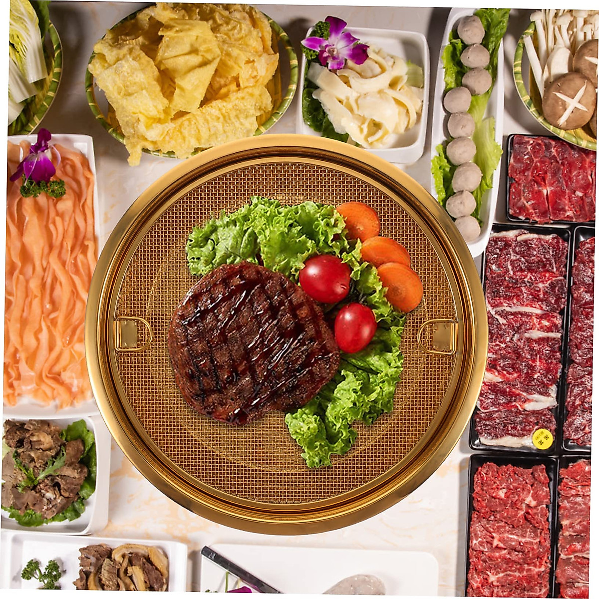 Plate,Dishes,Stainless Steel Filter Pan Korean BBQ Grill Pan Stainless Steel Container Oil Drain Container French Fries Serving Plate Convenient Fruits Plate Fruits Storage Tray Stainless Steel ( Colo