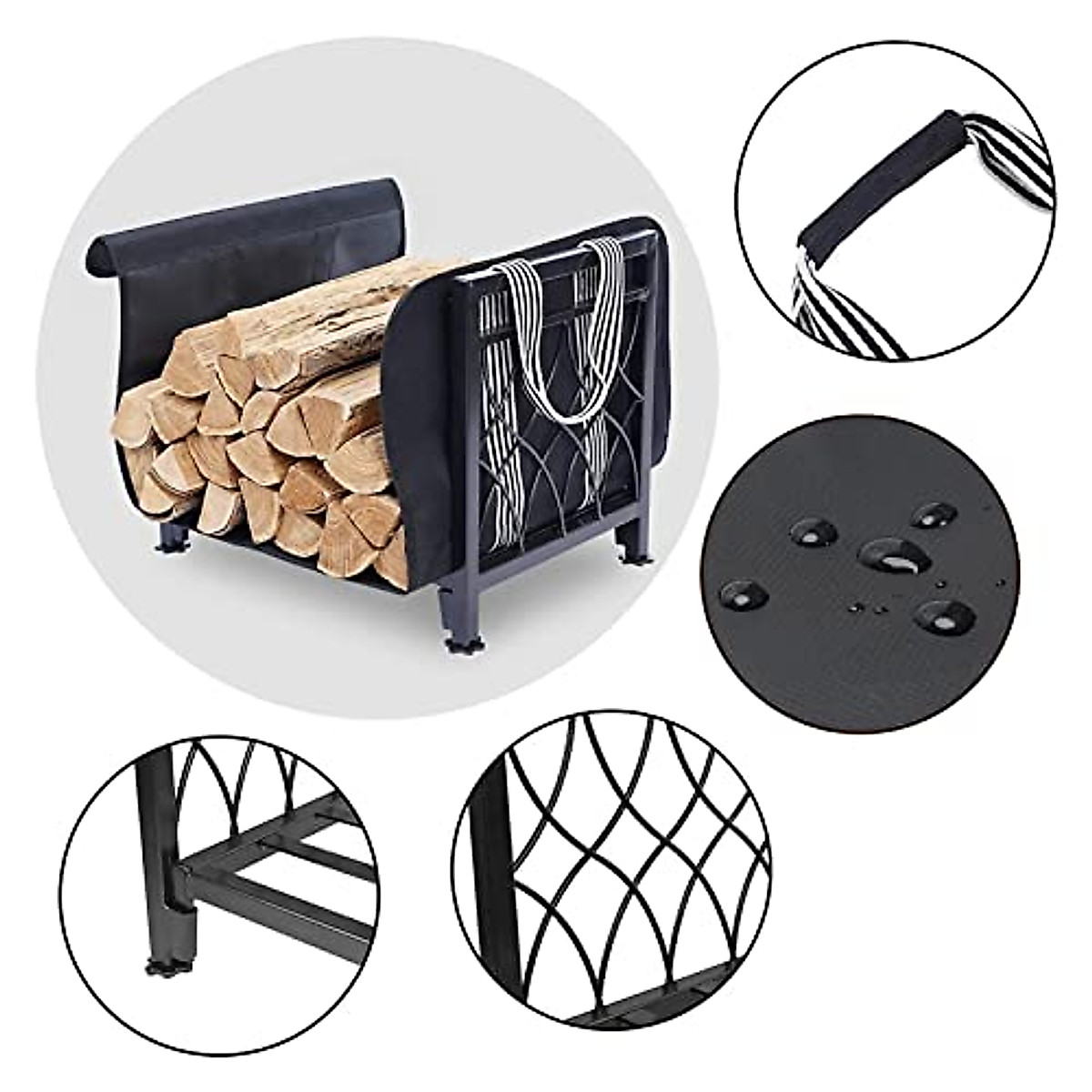 MYFIREPLACEDIRECT Firewood Rack with Log Bag Fireplace Log Holder Indoor Outdoor Wood Storage Log Rack Decorative Heavy Duty Steel Firewood Carrier Stove Bracket Stacking Rack