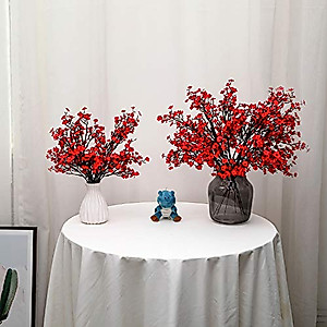 Momkids 6 Pcs Babys Breath Artificial Flowers Bulk Real Touch Faux Gypsophila Bouquet Fake Plastic Silk Flowers for Home Kitchen Bedroom Wedding Festival Christmas Halloween Party Decoration (Red)