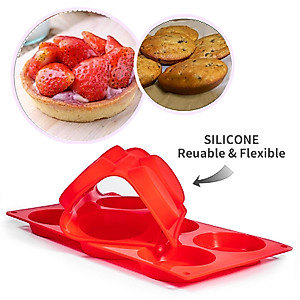 Silicone Muffin Top Pans, 2 Pack Non-stick 3" Whoopie Pie Baking Pan 3 Inch Round Tray Silicone Egg Sandwich Molds for Mini Cakes Biscuits Egg Cloud Bread Buns English Muffins Breakfast Sandwiches