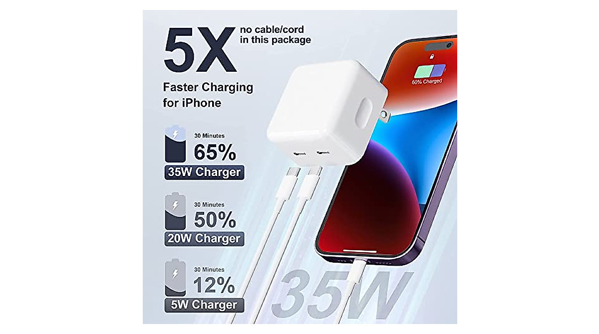 iPhone 35W Dual USB-C Charger - Fast, Compact, GaN Power Adapter