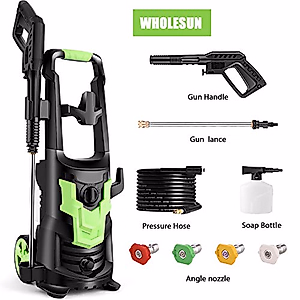 WHOLESUN 2150PSI + 1.71GPM Pressure Washer, 1900W Electric High Power Washer, Powerful Cleaner Machine, Self Assembled, Rotatable Iron Spray Lance for Patio, Garden, Car Cleaning(Green)