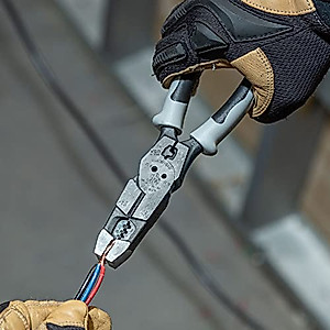 Klein Tools J2159CRTP Side Cutting Pliers, 9-Inch Journeyman High Leverage Hybrid Pliers with Crimper, Fish Tape Puller and Wire Stripper