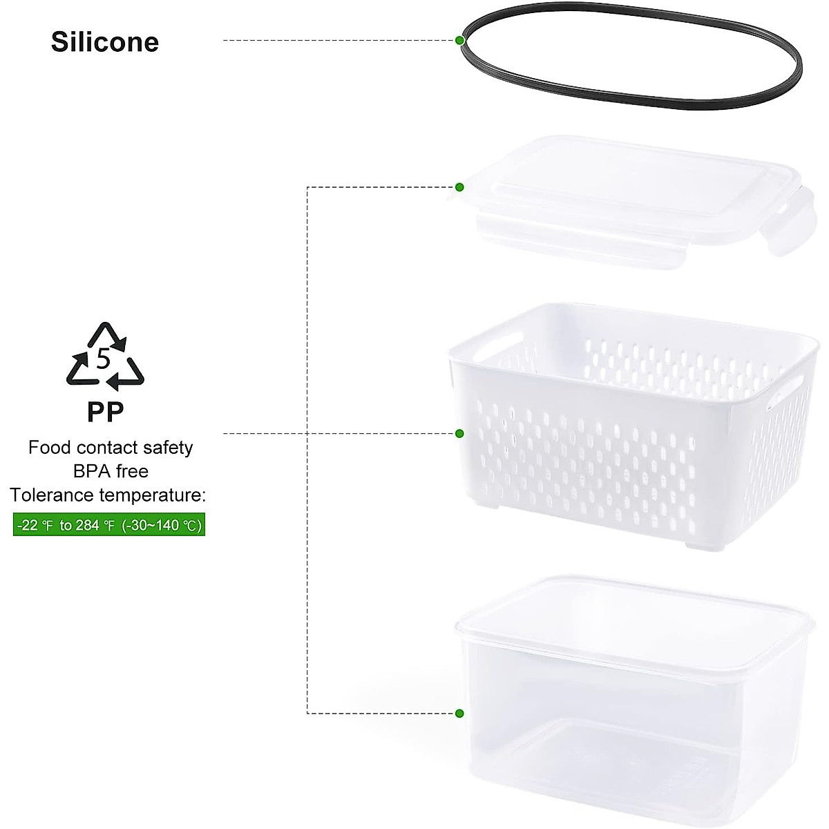 6 PCS Large Fruit Containers for Fridge - Leakproof Food Storage Containers with Removable Colander - Dishwasher & Microwave Safe Produce Containers Keep Fruits, Vegetables, Berry, Meat Fresh longer