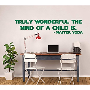 Yoda Child Quote Decal - Star Wars Master Jedi Vinyl Sticker - "Truly Wonderful The Mind Of A Child Is" - Wall Art Decor for Classrooms, Library, Boy's or Girl's Bedroom, Playroom or Nursery