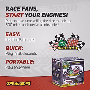 Zobmondo!! Go500 Car Racing Dice Game | Great for NASCAR Fans, Families, and Kids | Portable Fun Game for Home, Travel, Camping, Bleachers, Vacation, Beach