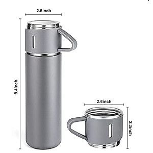 Stainless Steel Thermo + 3 cup, 500ml/16.9oz (Grey, Black, Blue) ADVANTAGE SET Gray 2.5 x 2.5 x 9.3 inch