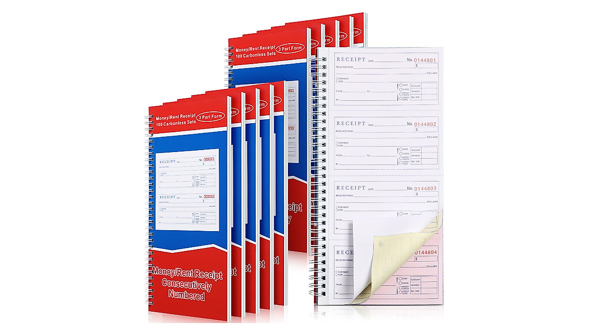 Crtiin 10-Pack 3-Part Carbonless Receipt Books for Business