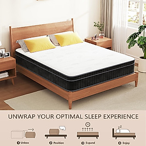 PurrJoys Firm Queen Mattress, 12 inch Cooling-Gel Memory Foam and Pocket Spring Hybrid Mattress,Firm Feel,Queen Bed Mattress in a Box, CertiPUR-US Certified, Queen Size Mattress