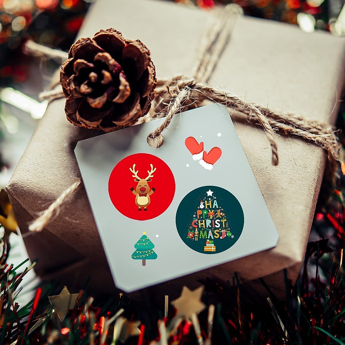 Happy Holidays Sticker, 1000 Pcs Christmas Stickers Roll Xmas Envelope Seals Stickers Adhesive Christmas Elements Stickers for Cards Gift Envelopes Boxes