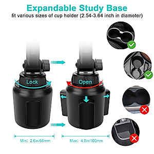 Cup Holder Car Tablet Mount, Universal 360° Rotation Adjustable Long Arm Holder Stand for iPad Pro 12.9/11/10.5/9.7/Air/Mini 6/5/4, Samsung Galaxy Tab/Z Fold 6/5, Amazon Fire HD, 4.7-12.9" Tab & Phone