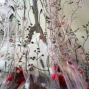 Exquisite Embroidered Floral Tulle Alice Dress Gauze Sewing Lace Fabric Stylish Costume Ballgown Prom Skirt 58 inches Width Sold by 1 Yard 4 Styles (Nude)