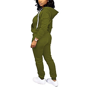 Nimsruc Jogging Suits for Women 2 Piece Tracksuit Long Sleeve Casual Hooded Zipper Pants Set Army Green L