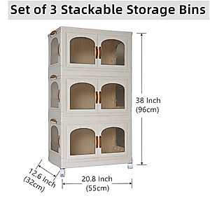 Stackable Storage Bins with Lids,Closet Organizer Collapsible Storage Bin with Door & Wheels Trunk Car Folding Storage Containers Box for Bedroom Kitchen Office Clothing Storage
