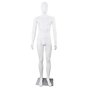 SHAREWIN Male Mannequin Full Body Dress Form 73 Inches Adjustable Plastic Detachable Stand Display Head Metal Base (White)