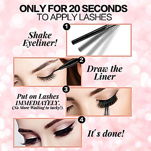 JIMIRE 2-in-1 Eyeliner Instead of Glue, Magic Eyeliner | Extra Strong Hold for False Eyelashes | No Magnet & No Glue Needed | Only for 20’s to Apply Lashes