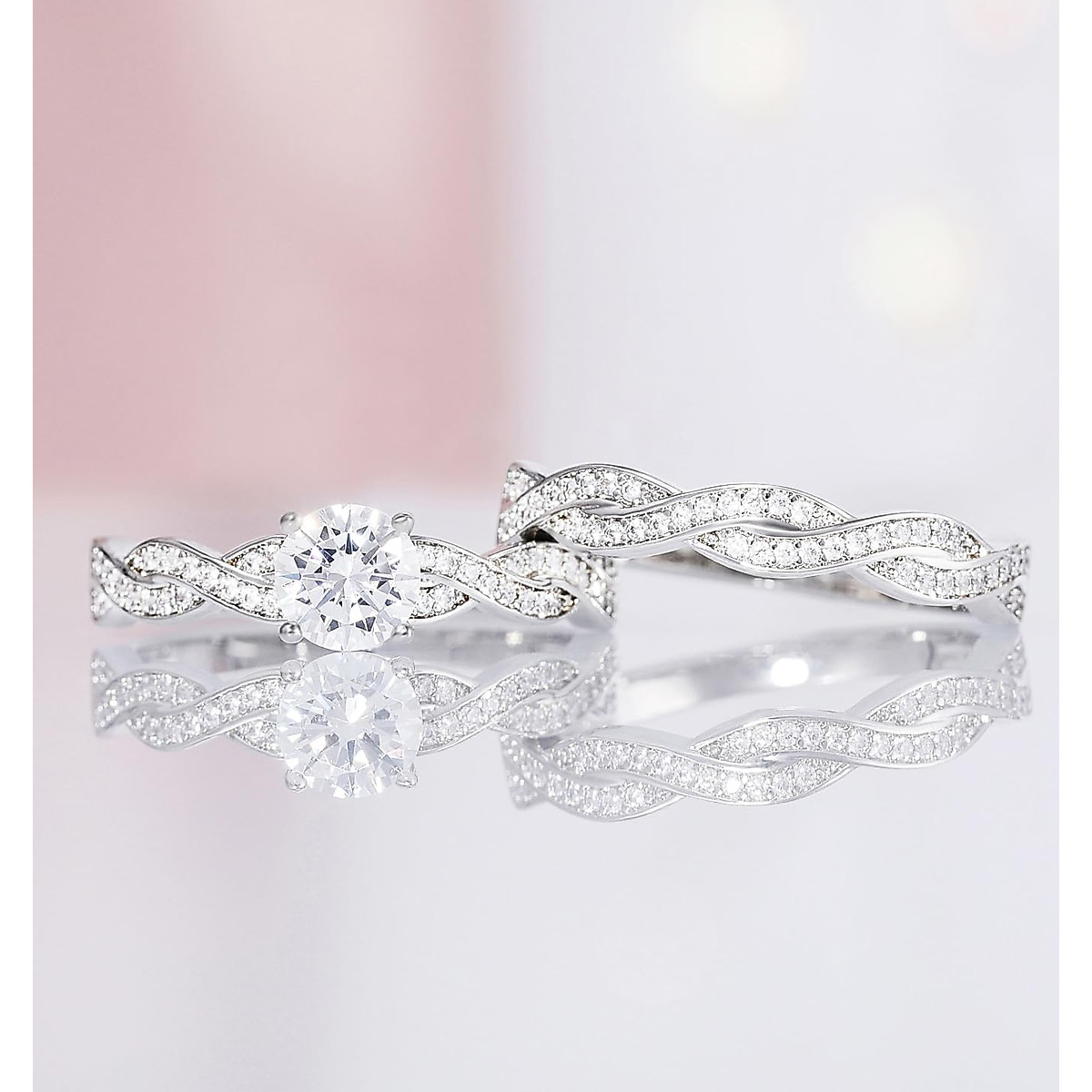 TIGRADE 1CT Wedding Band for Women CZ Bridal Ring Sets Cubic Zirconia Engagement Ring Twisted Unlimited Set Size 4-12,Size 8