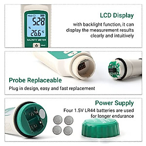 Digital Salinity Meter,Electronic Waterproof Water Quality Temp Test Meter ,0.00ppt-9.99ppt, 10.0ppt-50ppt Seawater Pool Aquarium Fish Multifunction Salinity Guage