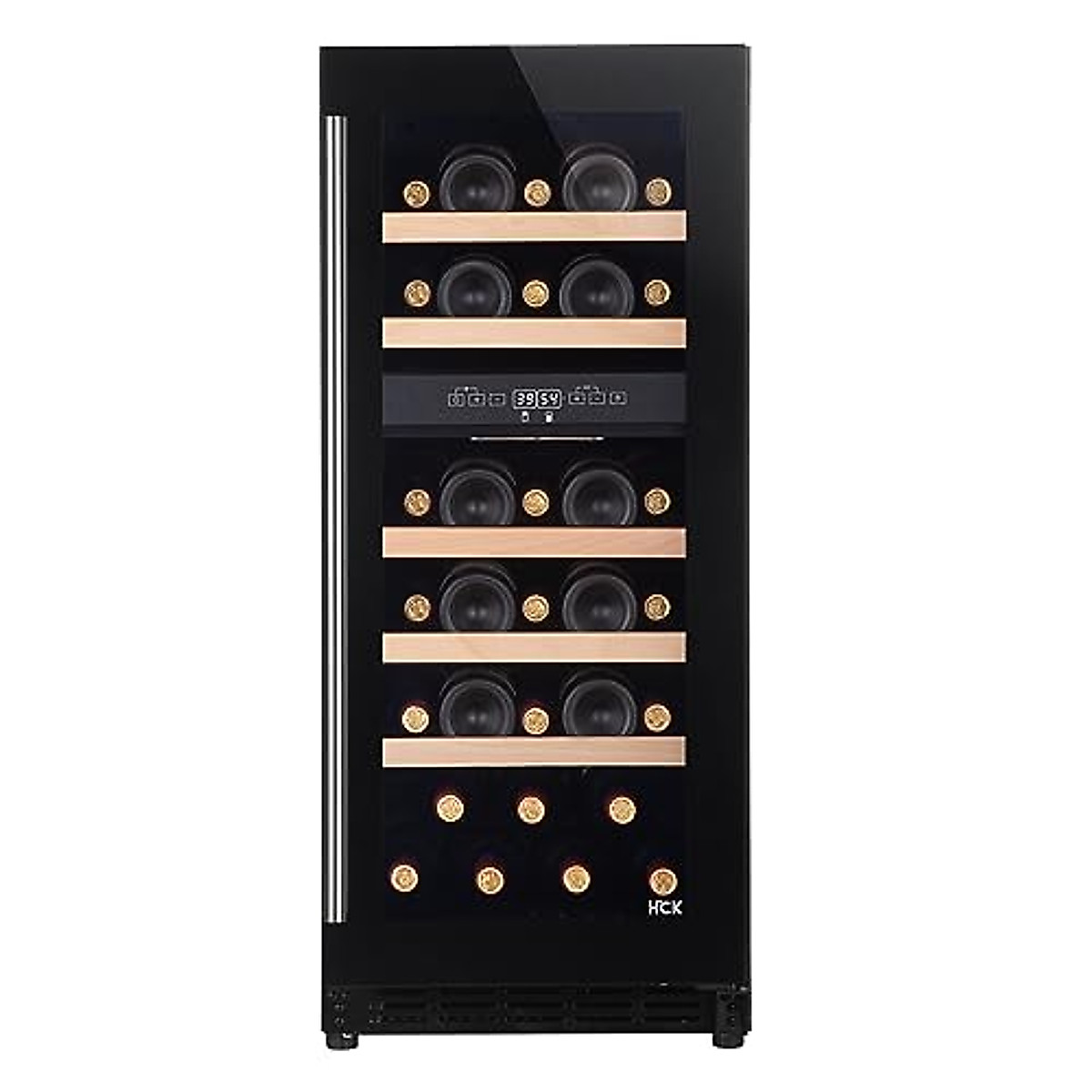 HCK Wine Fridge Dual Zone, Wine Cooler Refrigerator 15 Inch, 29 Bottle, Built-In or Freestanding Under Counter Wine Fridge with LED Light for Wine, Champagne, Home, Kitchen, Office