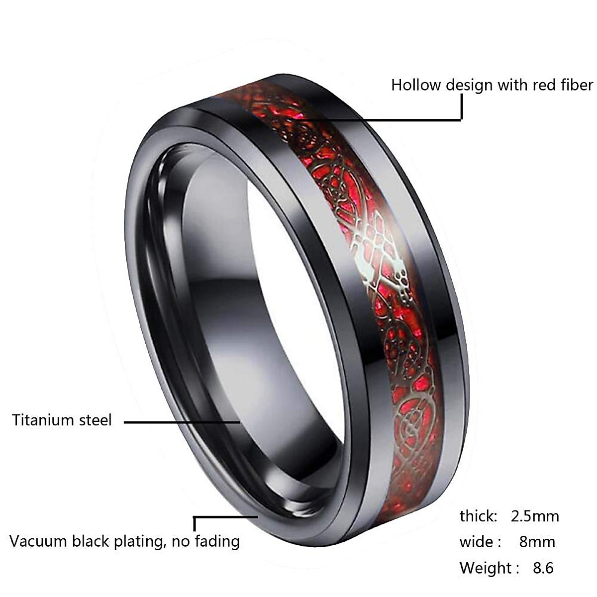 Ringcrown Couple Rings Black Plated Heart Red Cz Womens Wedding Ring Sets Crown Ring Titanium Man Wedding Bands（Please Buy 2 Rings for 1 Pair）
