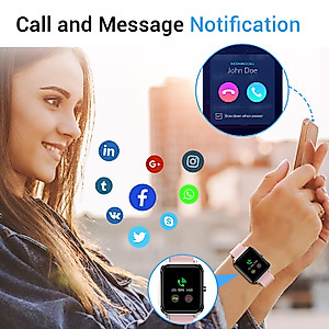 EBAKIN Smart Watch Fitness Tracker 1.4 inch Full-Touch Screen IP67 Waterproof Blood Pressure Heart Rate Blood Oxygen Multi-Sport Fashion Smartwatch(Pink)