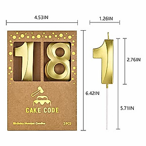 CAKE CODE 2.76 Inch Diamond Gold 18 Number Birthday Candles, Gold Number Candles, Cake Number Candles, Party Celebration