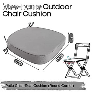 idee-home Outdoor Chair Cushions Set of 4, Thick 3" Outdoor Cushions Patio Furniture with Ties, Waterproof Patio Chair Pads Seat Dining Chair Cushions 17" x 16" x 3" Silver Grey