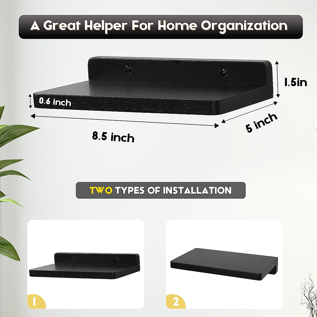 NIUBEST Small Floating Shelf,5 x 8.5 Inch,Set of 3 Small Wall Shelf for Bedroom Living Room Bathroom Kitchen Office (Black)