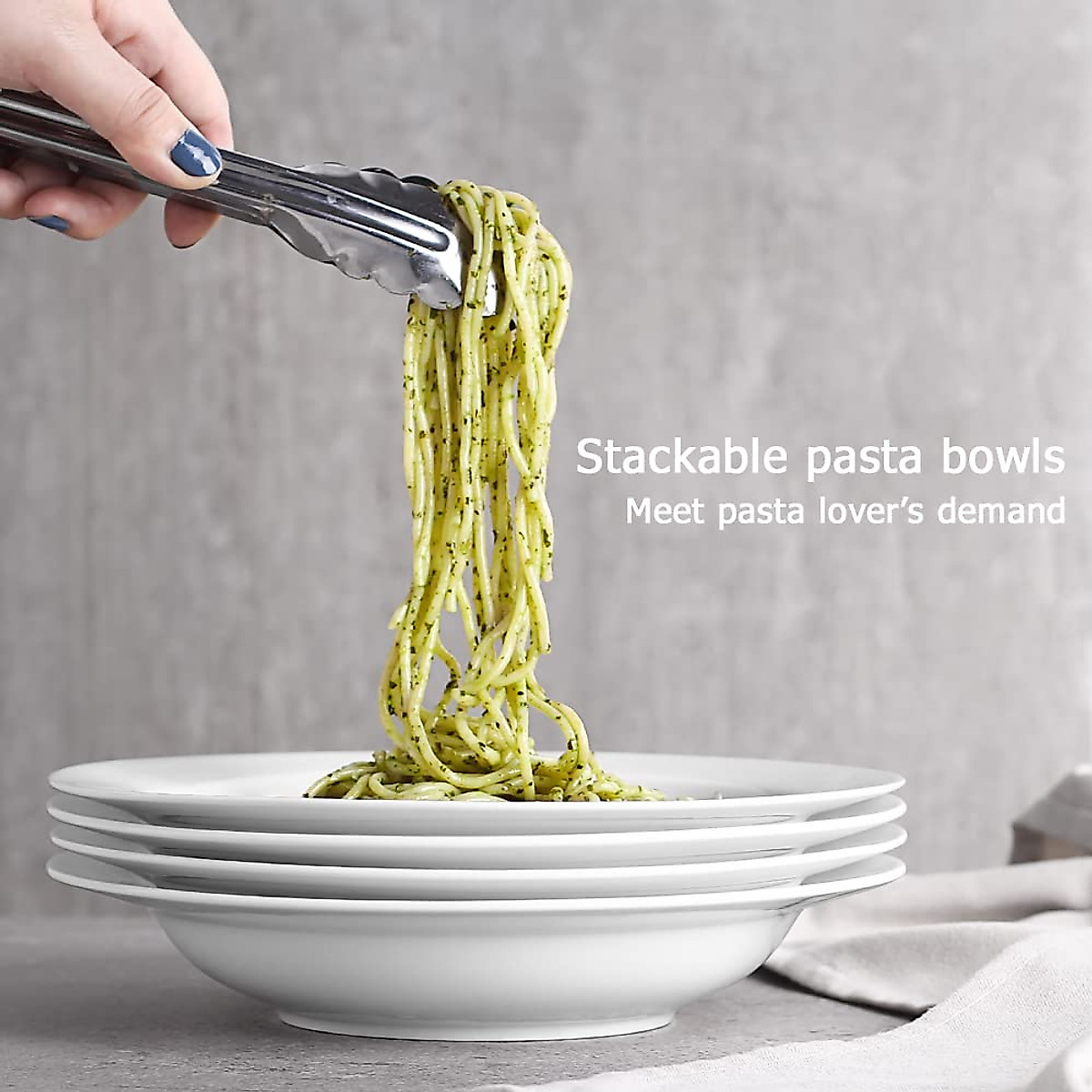 Y YHY Soup Bowls, Pasta Bowls Set of 4, White Salad Bowls and Plates, 20 Ounces Porcelain Wide Rim Bowls, Microwave and Dishwasher Safe, Christmas Gift