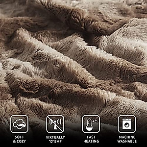 Beautyrest Zuri Reversible Faux Fur to Mink Electric Blanket, Auto Shut Off, Virtually Zero EMF, Multi Heat Setting, UL Certified, Machine Washable, Tan Throw 50x64