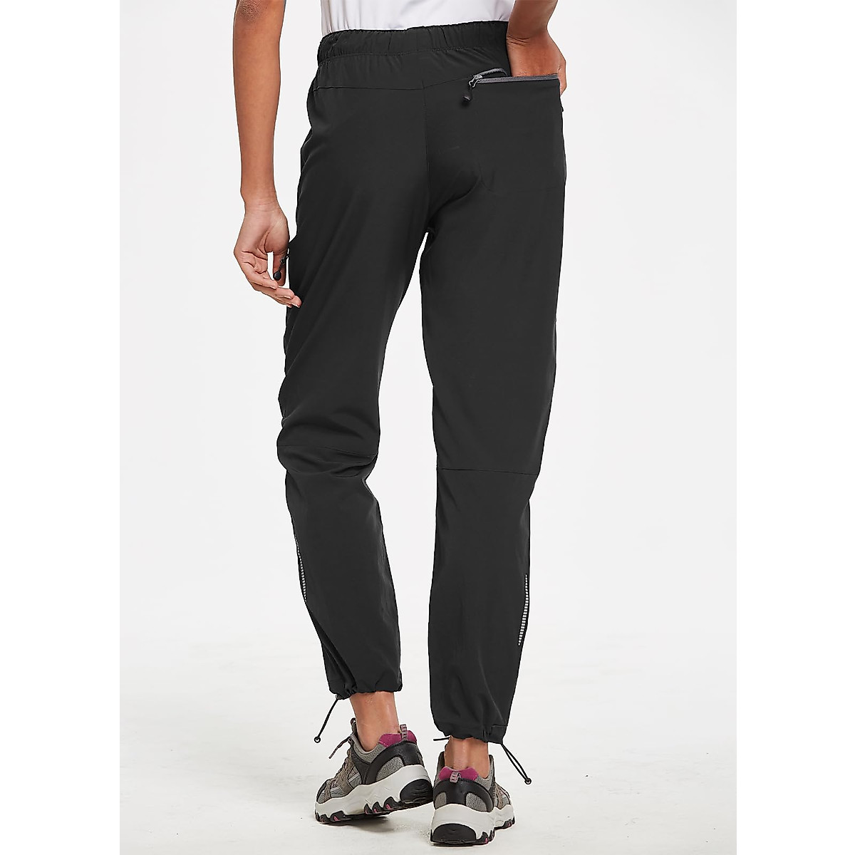 BALEAF Women's Hiking Pants Quick Dry Water Resistant Lightweight Joggers Pant for All Seasons Elastic Waist Black Size L