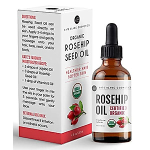 Kate Blanc Cosmetics Rosehip Oil for Face & Skin (4oz, Organic, Pure, Cold Pressed) Rosehip Seed Face Oil for Facial & Gua Sha Massage