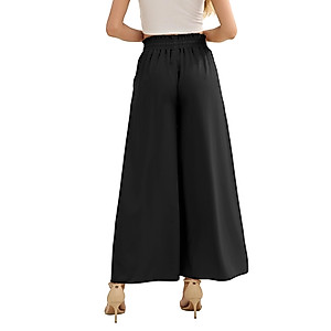 GOUCEHN Women Wide Leg Pants Casual High Waisted Long Palazzo Pants Drawstring Flowy Trouser (Black, Small)