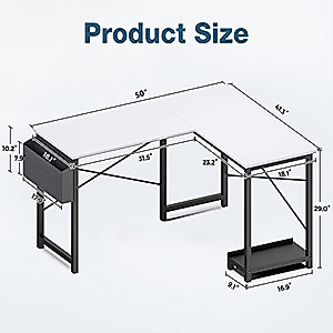 OLIXIS Simple Study L Shaped Desk, 50 inch, White