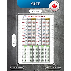 Useful Magnets 6 x 9 Decimal Equivalent Chart Flexible Magnet, Fractions - Decimals - Millimeters Conversion Chart with Inch and Metric Rulers