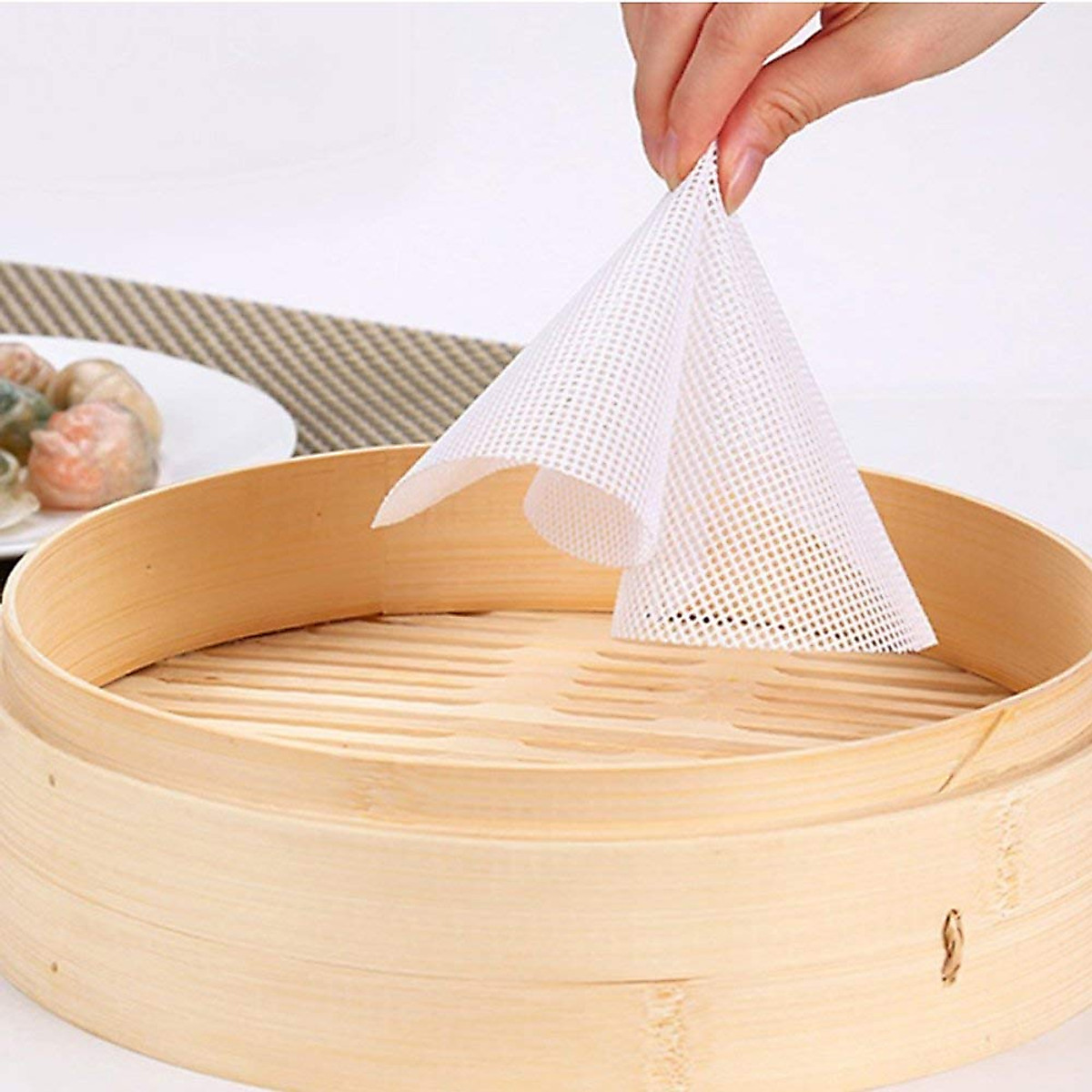 Stohua 5 pcs Non Stick Silicone Steamer Liners Mesh Mat Round Pad for Bamboo Steamer, Reusable,Flexible-11" Diameter