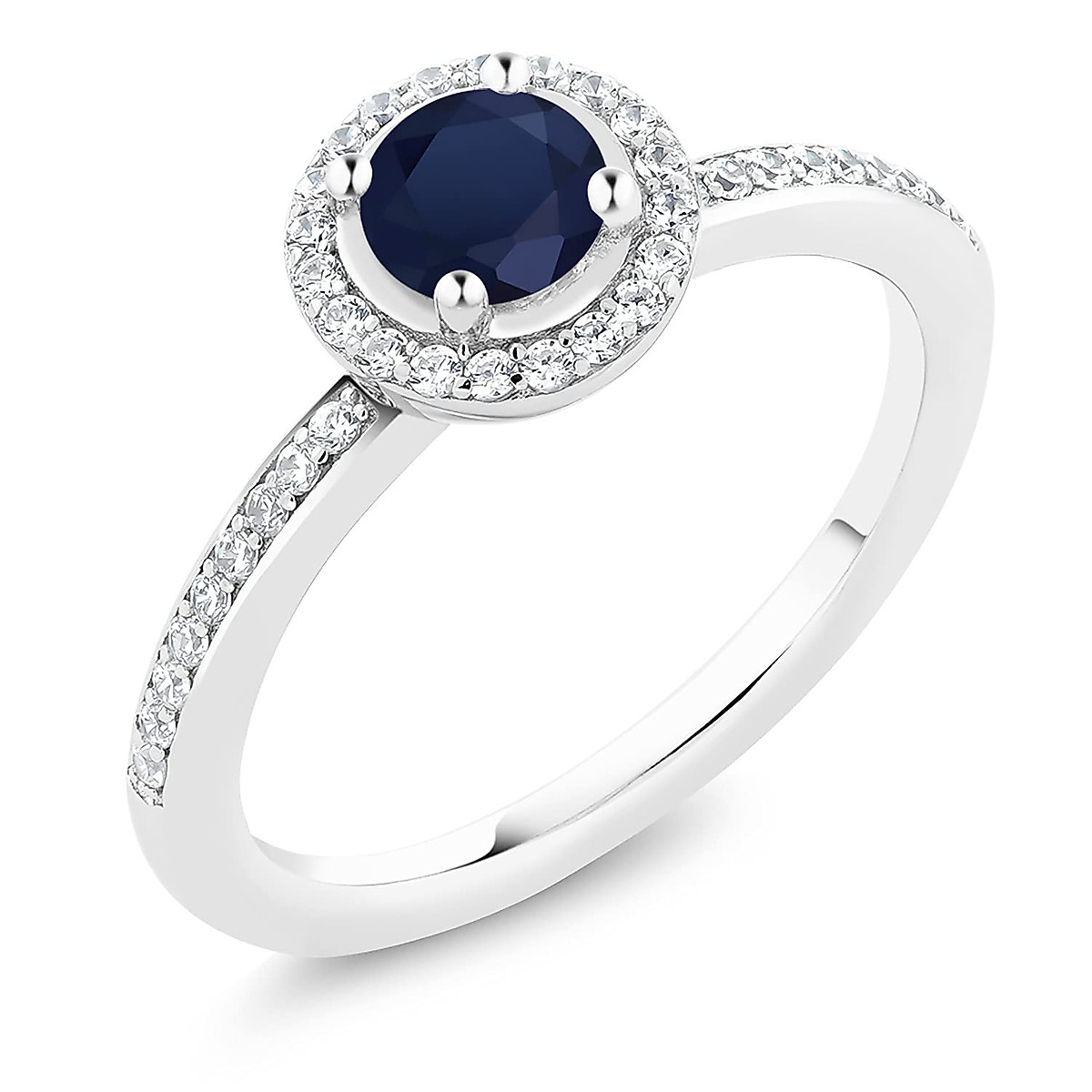 Gem Stone King 925 Sterling Silver Blue Sapphire Engagement Ring For Women (0.79 Cttw, Gemstone Birthstone, Available in size 5, 6, 7, 8, 9)