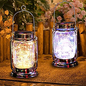 2 Pack Morestar Led Solar Mason Jar Fairy Lights,30 Led Outdoor Waterproof Solar Garden Decorative Lights Up in Glass Jar,Hanging Solar Lanterns Gift for Mom Grandmom for Patio Yard Lawn