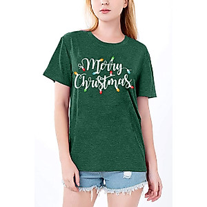 MAIHUN Christmas Shirts Womens Merry Christmas Shirt Xmas Holiday Tshirt Christmas Lights Tee Green