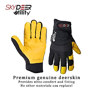 SKYDEER High-Performance HydraHyde Gardening Leather Work Gloves with Soft Deerskin Leather Palm and Water-Resistance Back for Men and Women (SD2250/L)