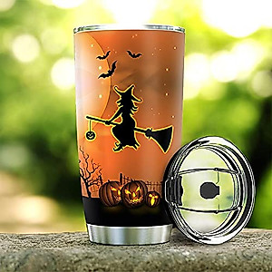 64HYDRO 20oz Halloween Decorations Indoor, Outdoor, Home Decor, Kitchen Decor, Witchs Brooms Pumpkin Trick Or Treat Halloween Tumbler Cup with Lid, Double Wall Vacuum Insulated Travel Coffee Mug